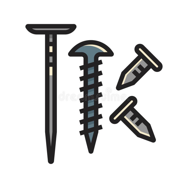 Nails LineColor Illustration Stock Vector - Illustration of bolt, nail ...