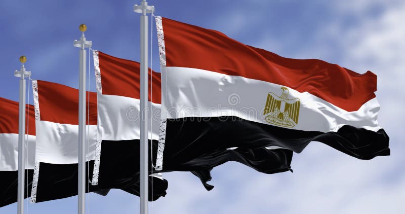 National Flags of Egypt Waving in the Wind on a Clear Day Stock ...