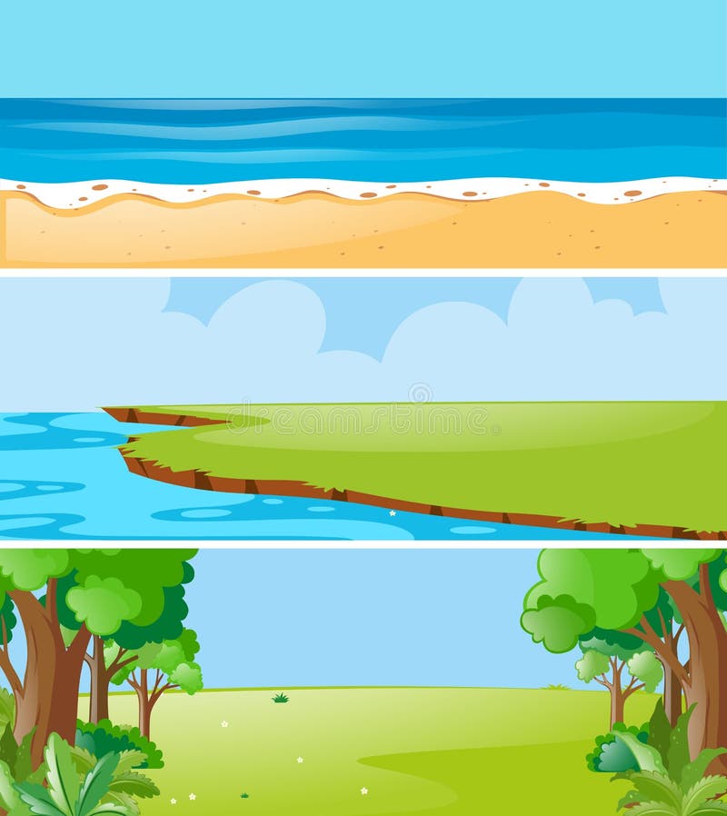 Three Nature Scenes at Daytime Stock Vector - Illustration of holiday ...