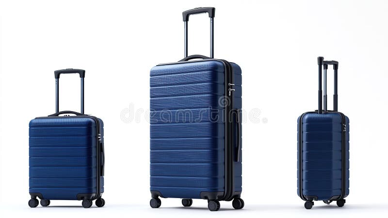 Three Navy Blue Hard Shell Suitcases, Various Sizes, Isolated on White ...