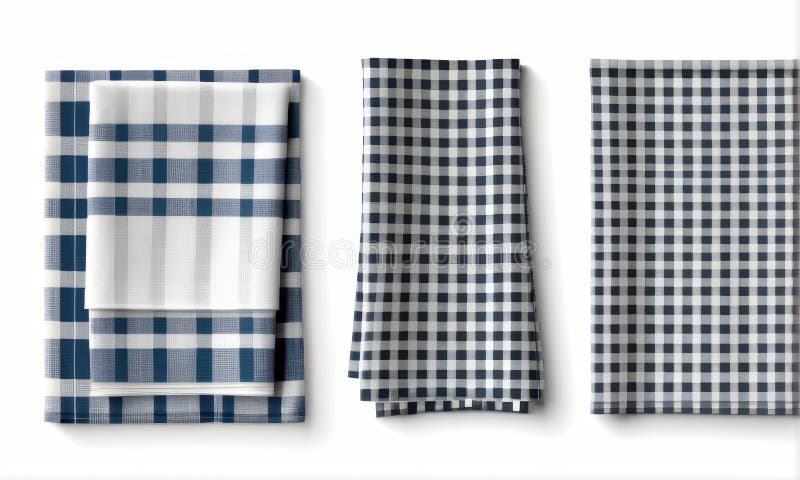 Three Navy Blue and White Gingham Kitchen Napkins on White Background ...