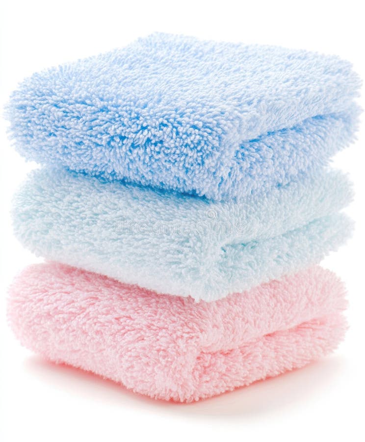 Three Neatly Stacked Towels Displayed on a Clean White Surface ...