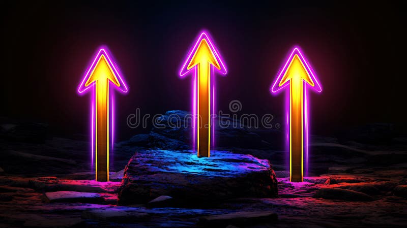 Three Neon Arrows Pointing Upward Against a Dark Background with ...