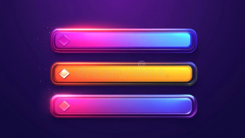 Three Neon Rectangular Buttons on a Dark Background for Game UI Design ...