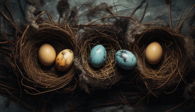 Three Nests with Various Shades of Easter Eggs. Stock Photo - Image of ...