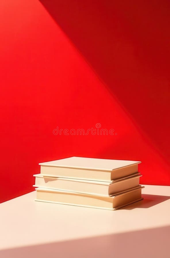 Stacked Books Table Vibrant Red Wall Background Stock Photos - Free ...