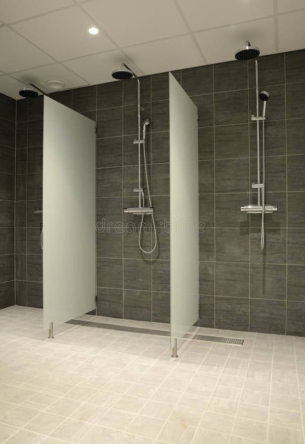 Three new empty showers stock photo. Image of bathroom - 351636912