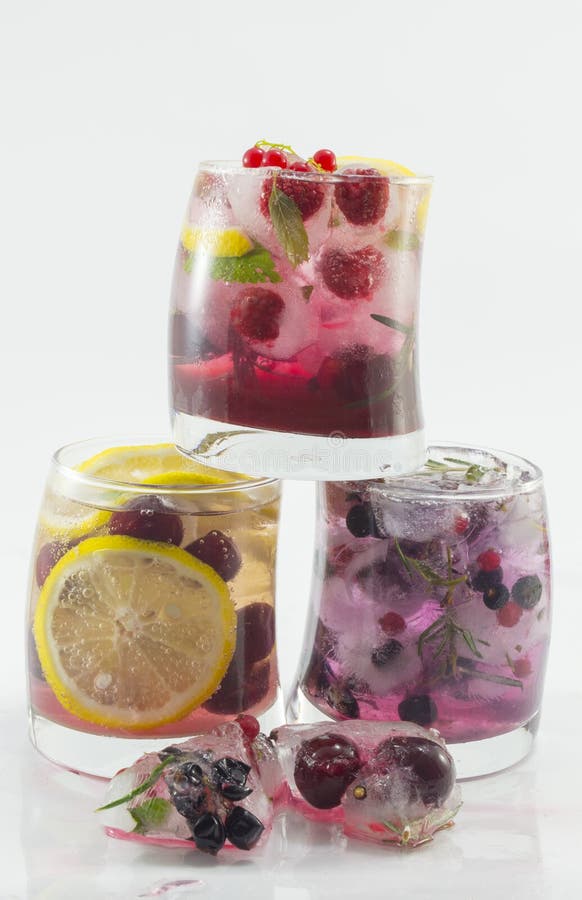 Three Non Alcoholic Fruit Cocktails on Top of Each Other . Cold Stock ...
