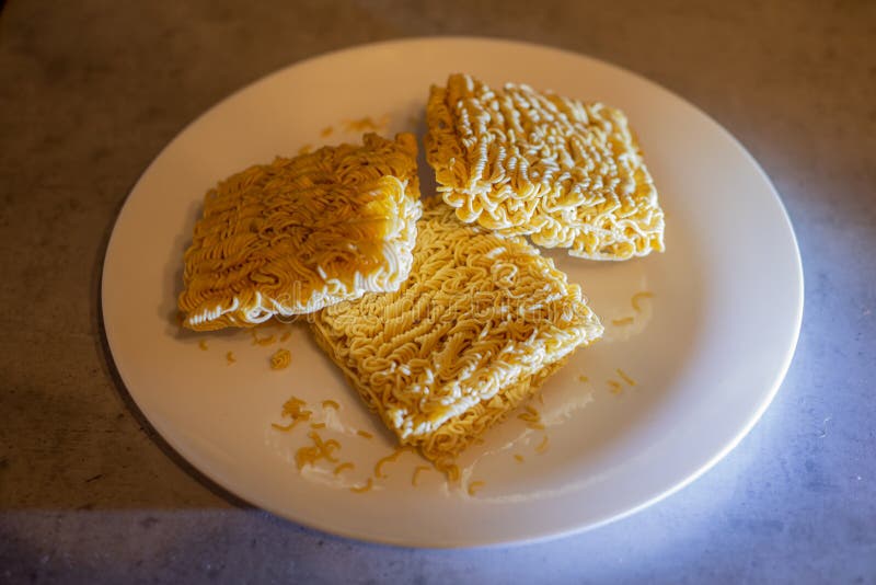 Three Noodle Blocks Arranged on Bright White Plate. Blocks Display ...