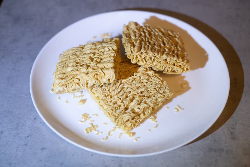Three Noodle Blocks Arranged on Bright White Plate. Blocks Display ...