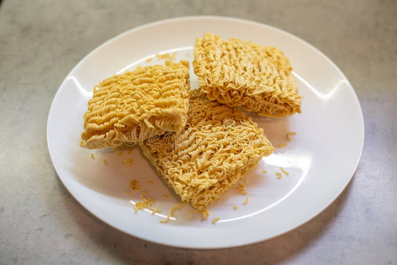 Three Noodle Blocks Arranged on Bright White Plate. Blocks Display ...