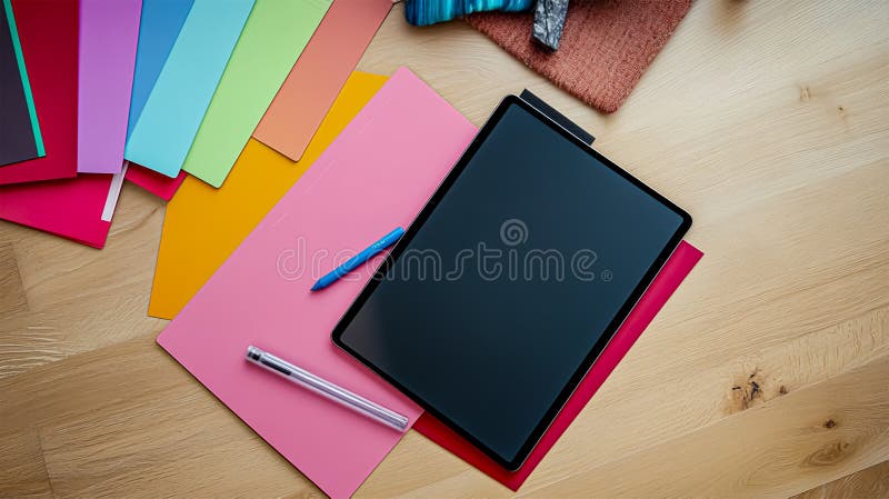 Three Note Pads Sitting on a Wooden Desk with Pencil Stock Illustration ...