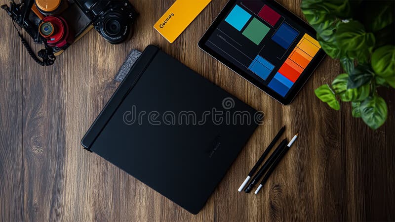 Three Note Pads Sitting on a Wooden Desk with Pencil Stock Illustration ...