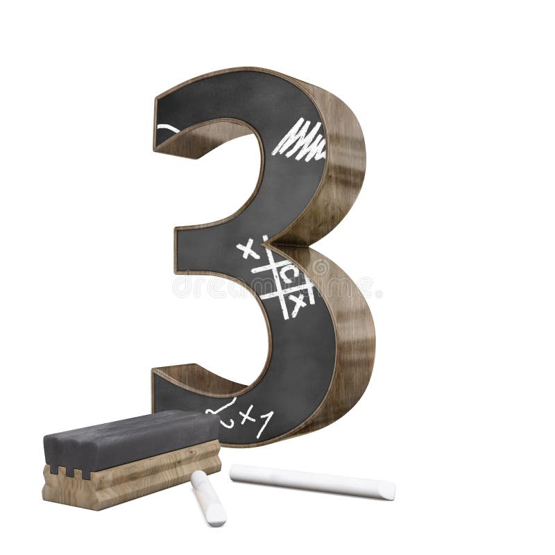 `three` Number Shaped Chalkboard Stock Illustration - Illustration of ...