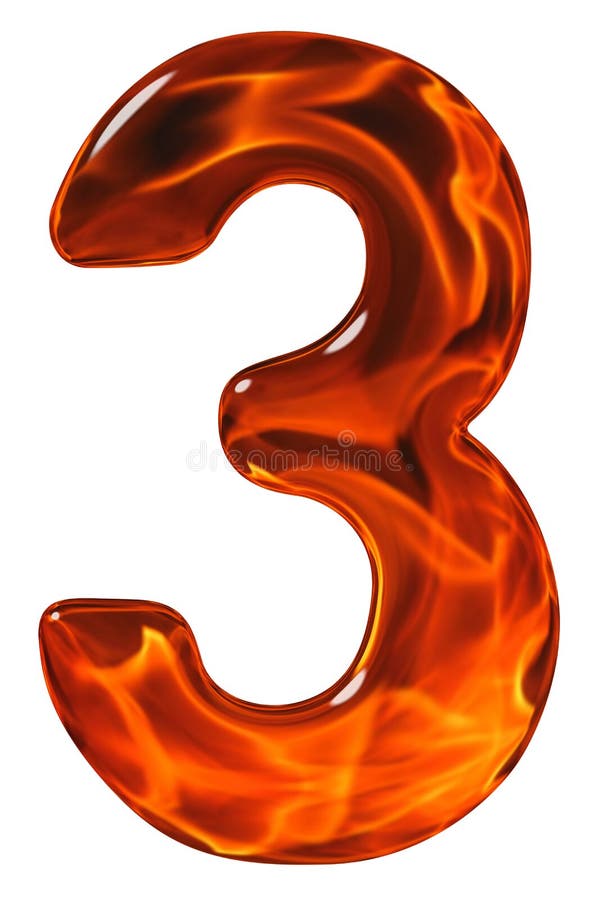 3, Three, Numeral from Glass with an Abstract Pattern of a Flaming Fire ...