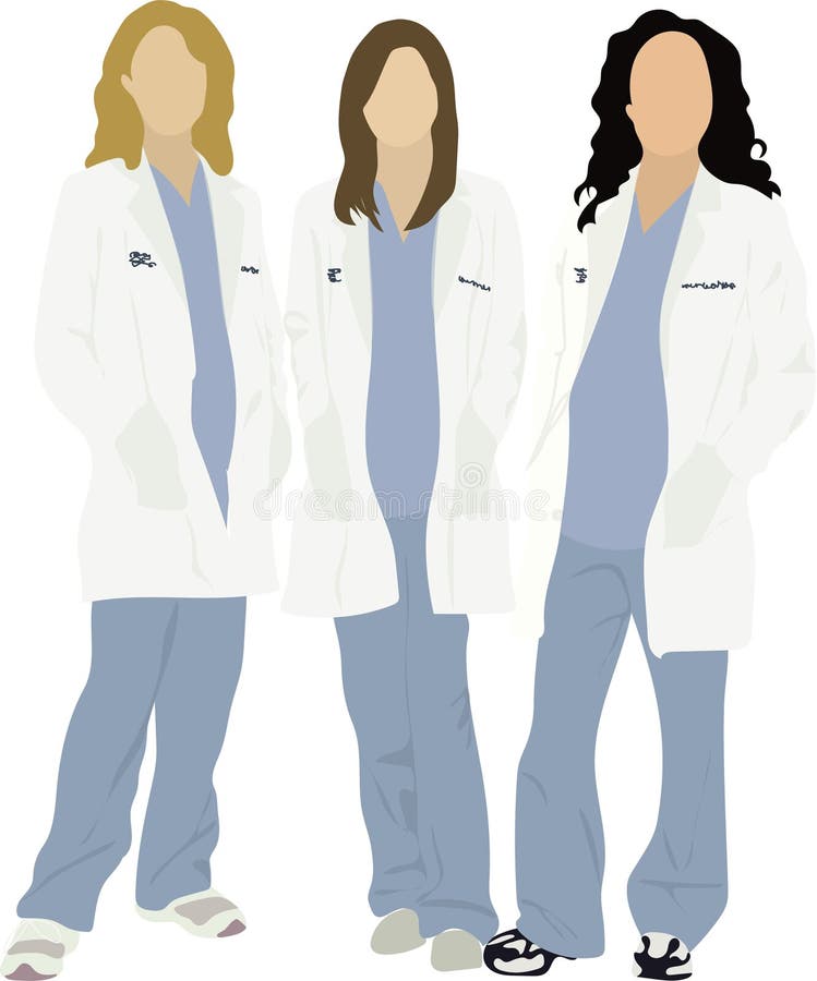 Three nurses in white gown stock illustration. Illustration of cartoon ...