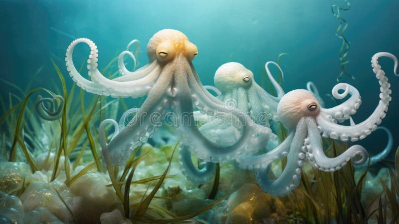 Three Octopus Swimming in the Ocean, AI Stock Illustration ...