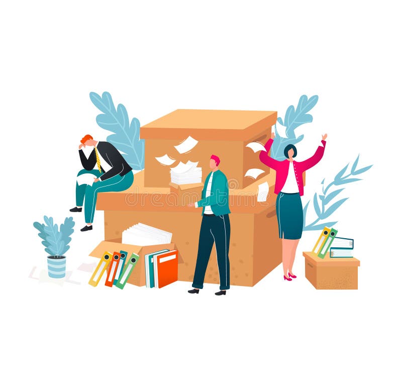 Three Office Workers Overwhelmed with Paperwork. Stressed Employees ...