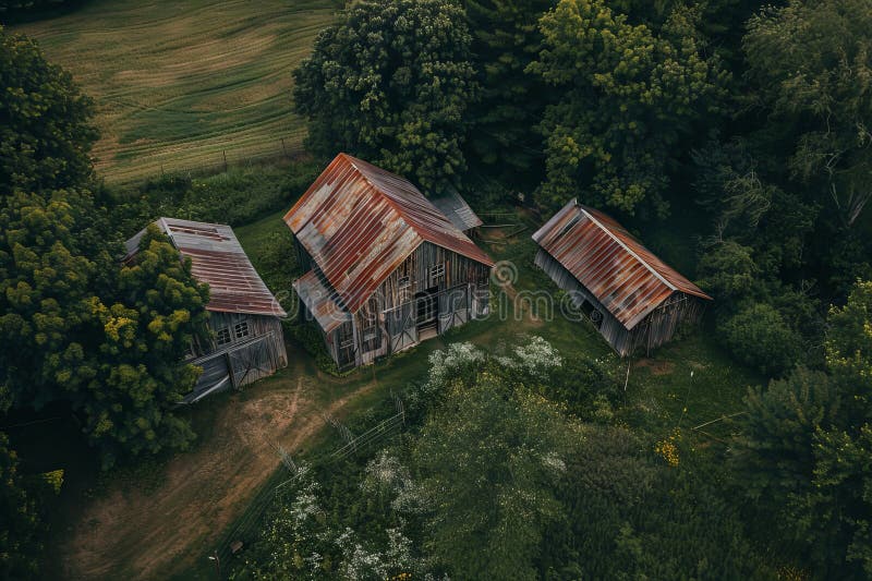 Three Old Barns are in a Field Stock Illustration - Illustration of ...