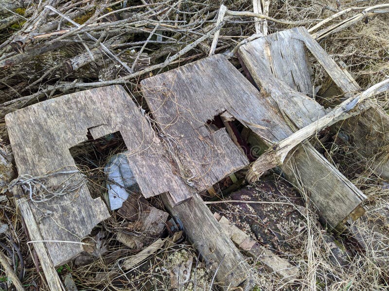 Three Old and Broken Wooden Chairs in the Woods Stock Image - Image of ...