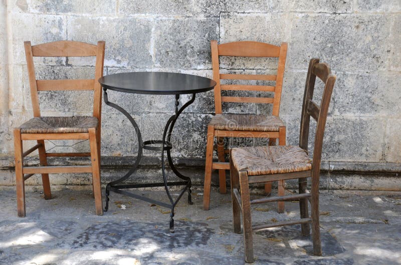 Three Old Chairs and One Table Stock Image - Image of three, chair ...