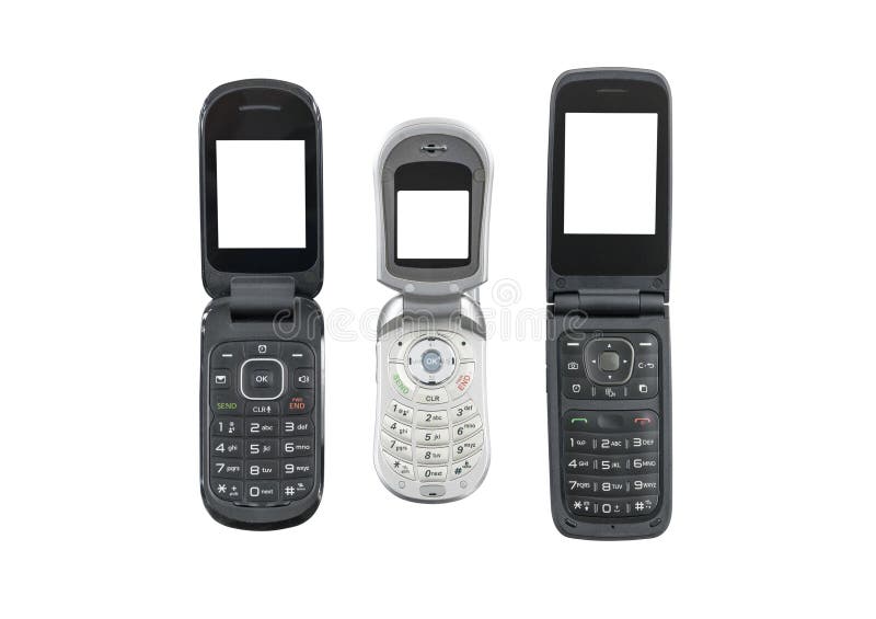 Three Old Flip Phones with Cut Out Screens Stock Image - Image of ...