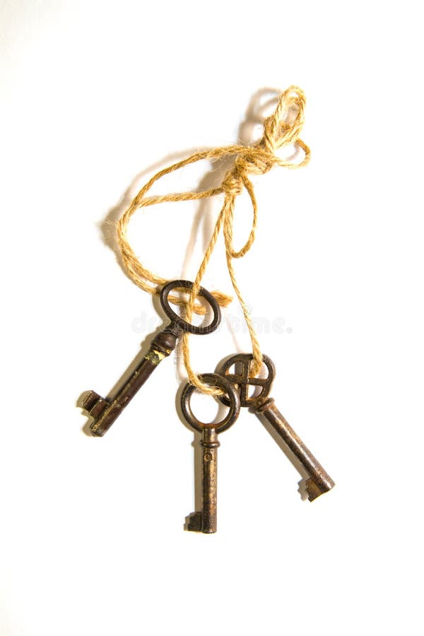 Three Old Keys Tied with a Rope on a White Background Stock Photo ...
