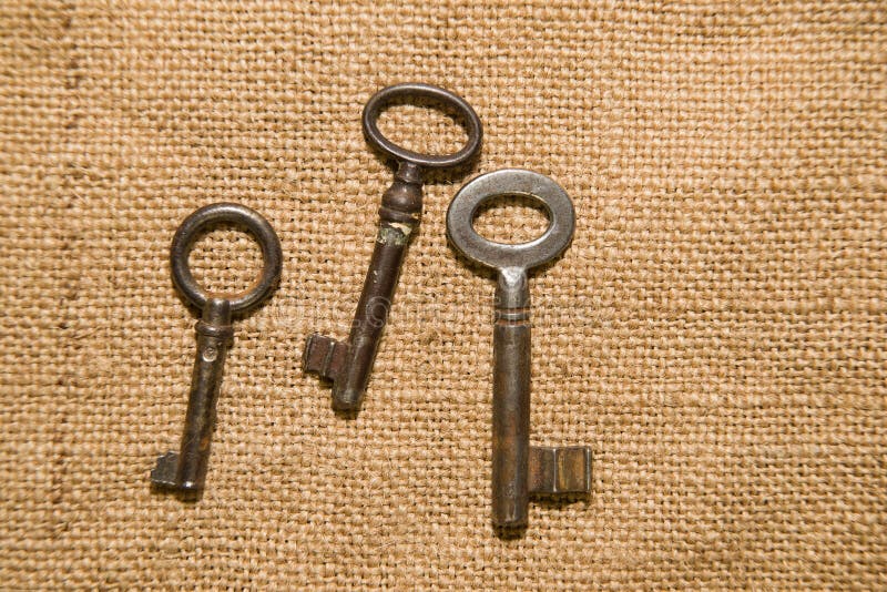 Three Old Keys To the Safe on a Very Old Cloth Stock Image - Image of ...