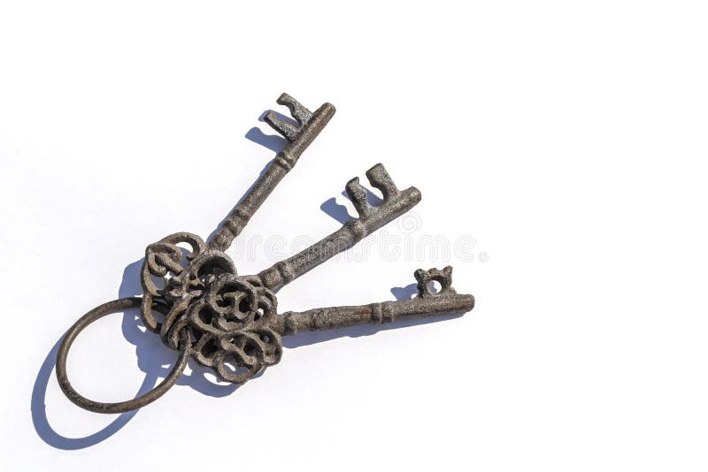Three Old Keys on a White Background Stock Image - Image of retro ...