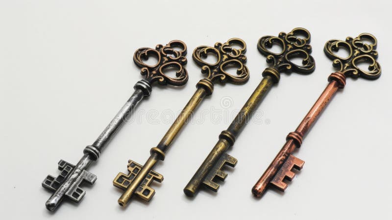 Three Old Keys on White Surface Stock Photo - Image of rustic, bronze ...