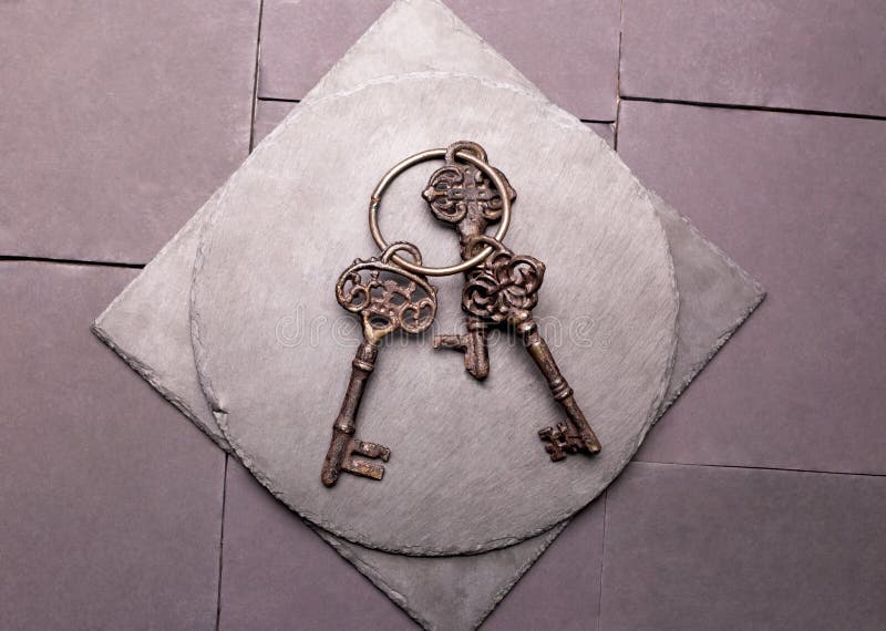 Three Old Rusty Keys on Dark Plates Stock Photo - Image of safe, dirty ...