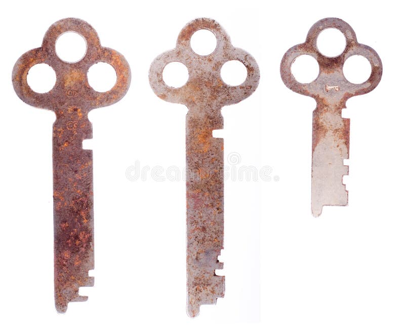 Three Old Rusty Keys on White Stock Image - Image of isolated ...