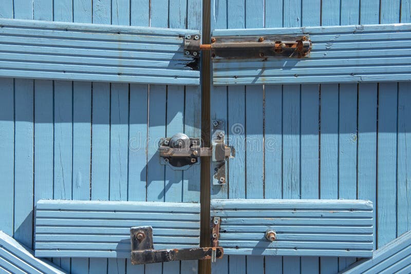 Three Old Rusty Locks on Blue Gate Stock Photo - Image of steel ...