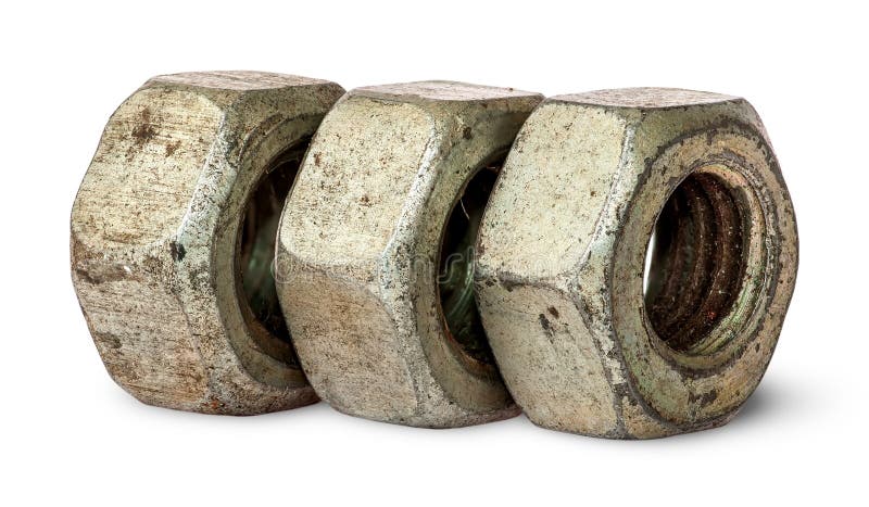 Three Old Rusty Nuts in a Row Stock Image - Image of steel, isolated ...