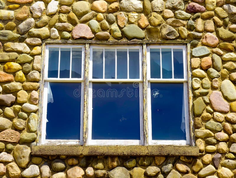 Three Old Window Frames with Field Stone Wall Stock Photo - Image of ...