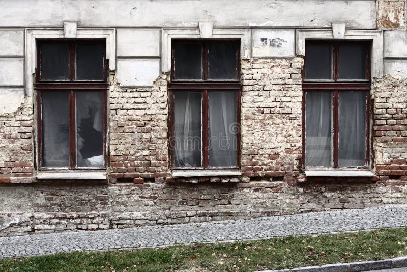 Three old windows stock photo. Image of facade, sidewalk - 22528120