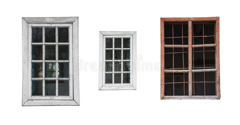 Three Old Windows on White Background, Isolated Stock Photo - Image of ...