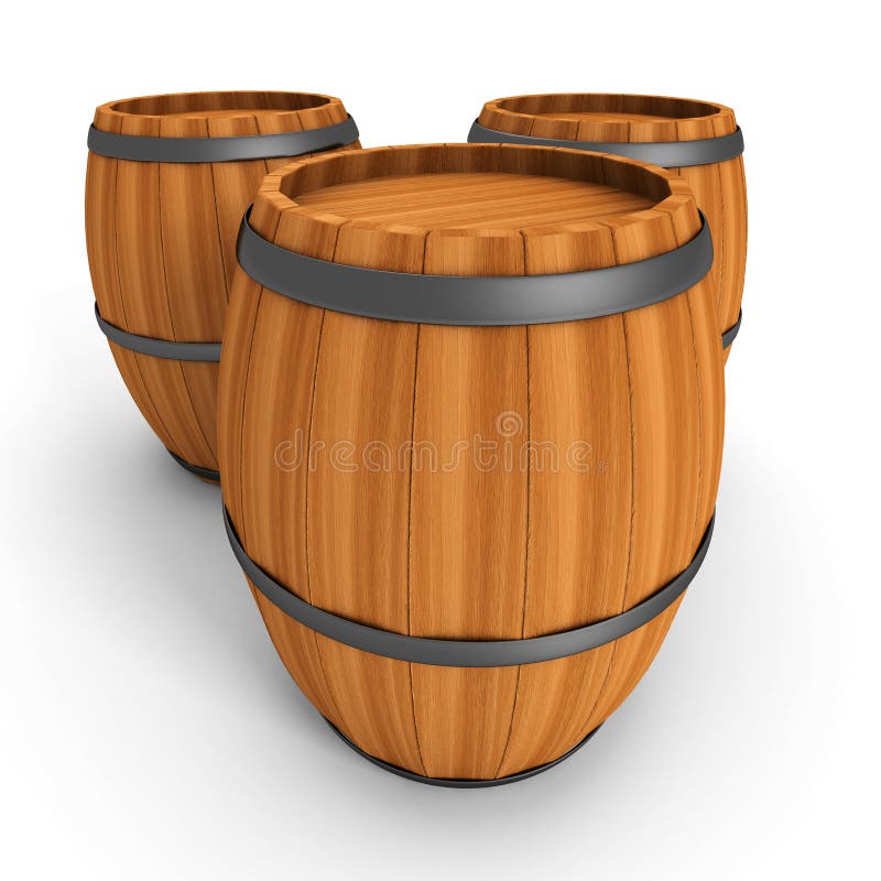 Three Old Wooden Barrels on White Background Stock Illustration ...