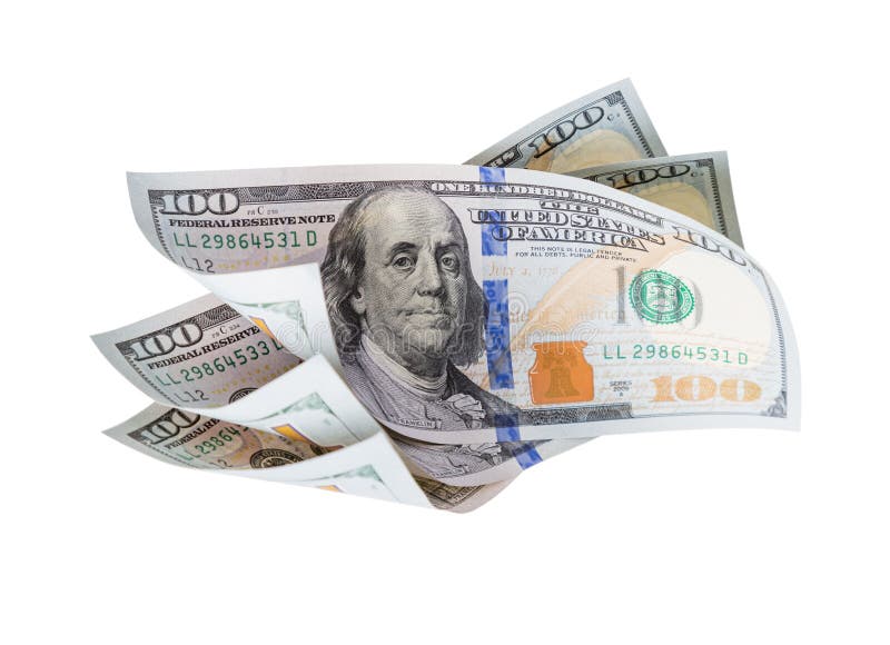 Set of Falling or Floating $100 Bills Each Isolated Stock Image - Image ...