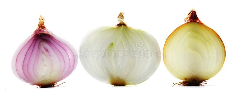 Three Onions on White Background Stock Image - Image of seasoning ...