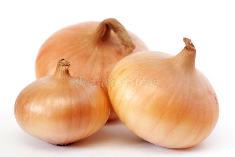 Three Onions on Violet Background Stock Photo - Image of green ...