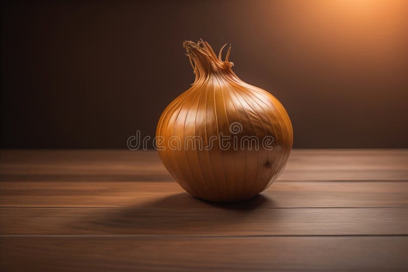 Three Onions on a Wooden Table in Front of a Solid Color Background. Ai ...