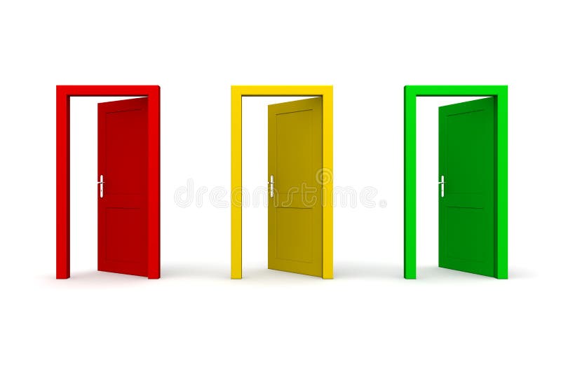 Three Open Coloured Doors stock illustration. Illustration of success ...