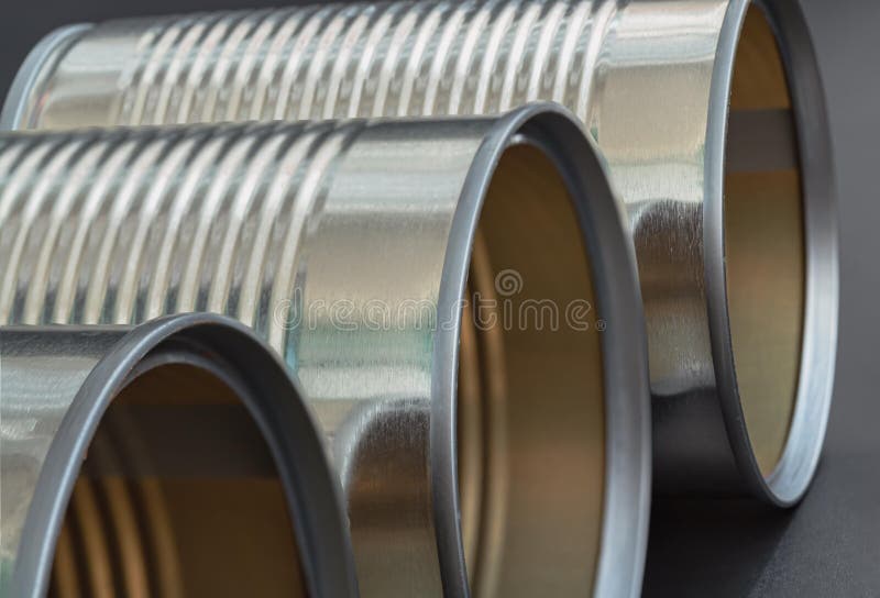 Three Open Empty Opened Steel and Tin Cans Arrange. Metal Tin Cans on ...
