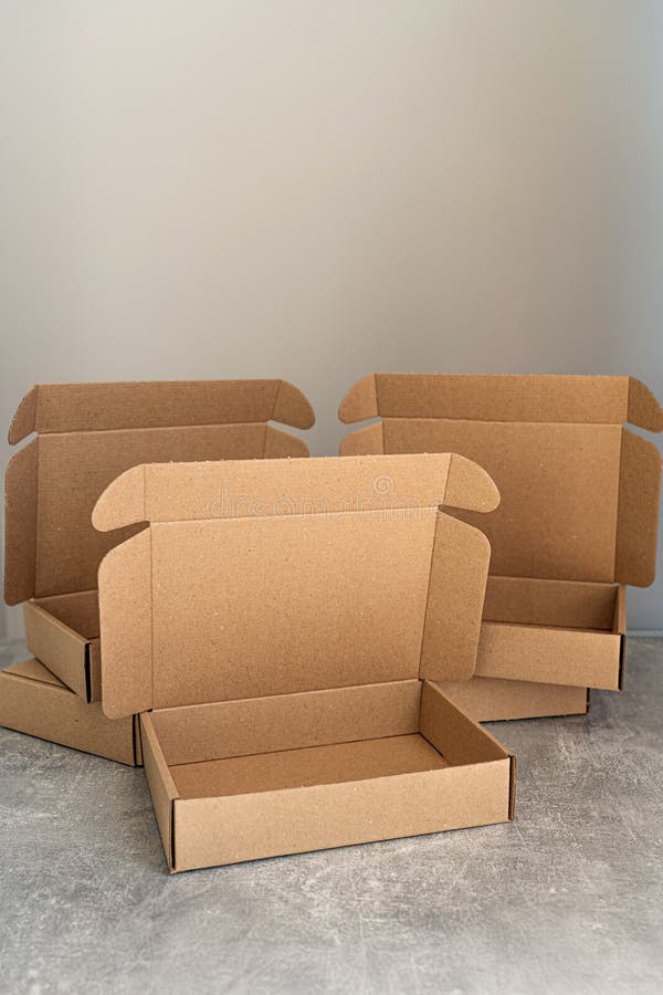 Three Open Kraft Cardboard Boxes Stock Photo - Image of crafts ...