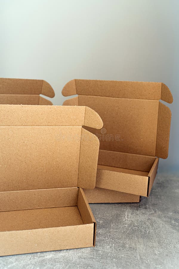 Three Open Kraft Cardboard Boxes Stock Photo - Image of presents ...