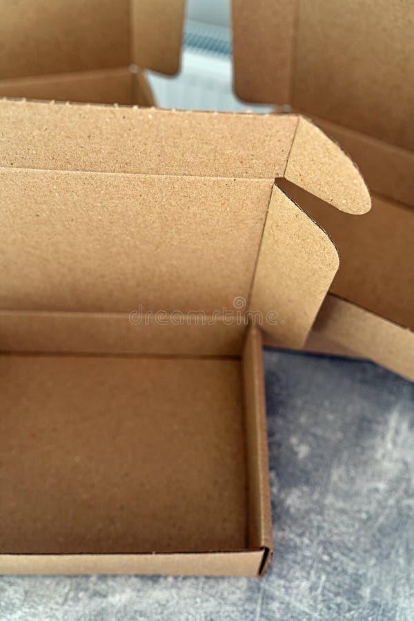 Three Open Kraft Cardboard Boxes Stock Photo - Image of ...