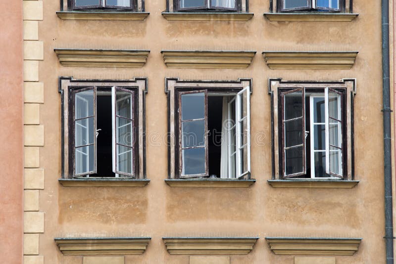 Three open windows stock image. Image of wall, architecture - 65756333