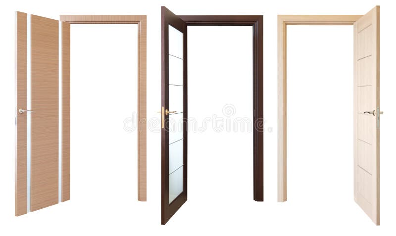 Three Open Wooden Doors, Isolated Stock Image - Image of insert ...