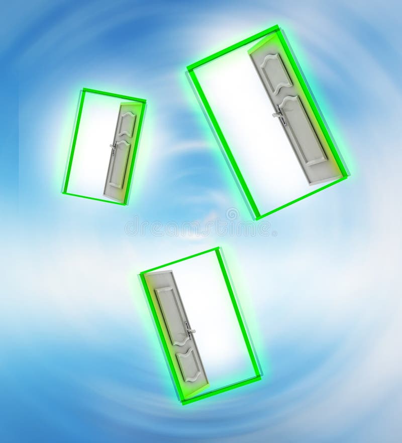 Three Opened Door in Sky Space Wind Vortex Stock Illustration ...